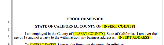 CA Proof of Service Template Form