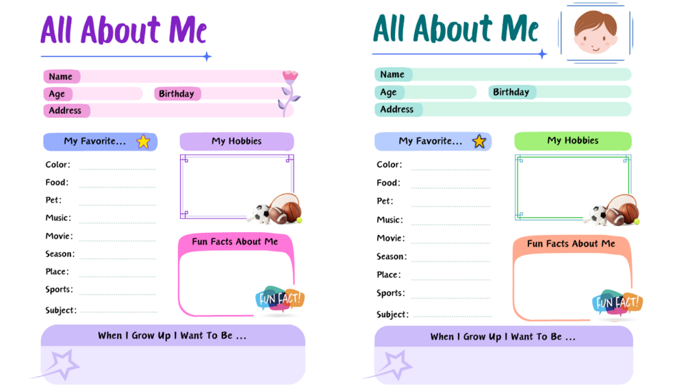 "All About Me" Portrait Poster in Purple and Pink and Green Blue ...