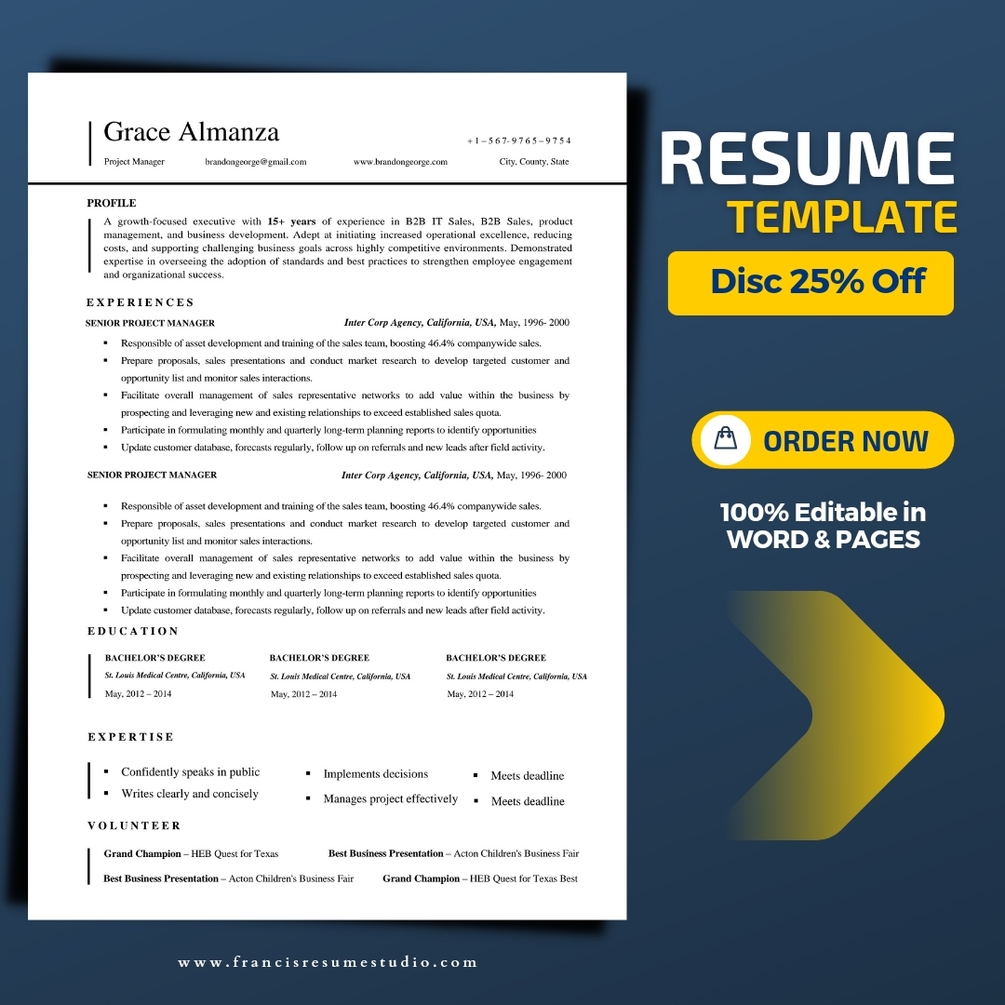Premium resume template word file, professional resume file editable in ...