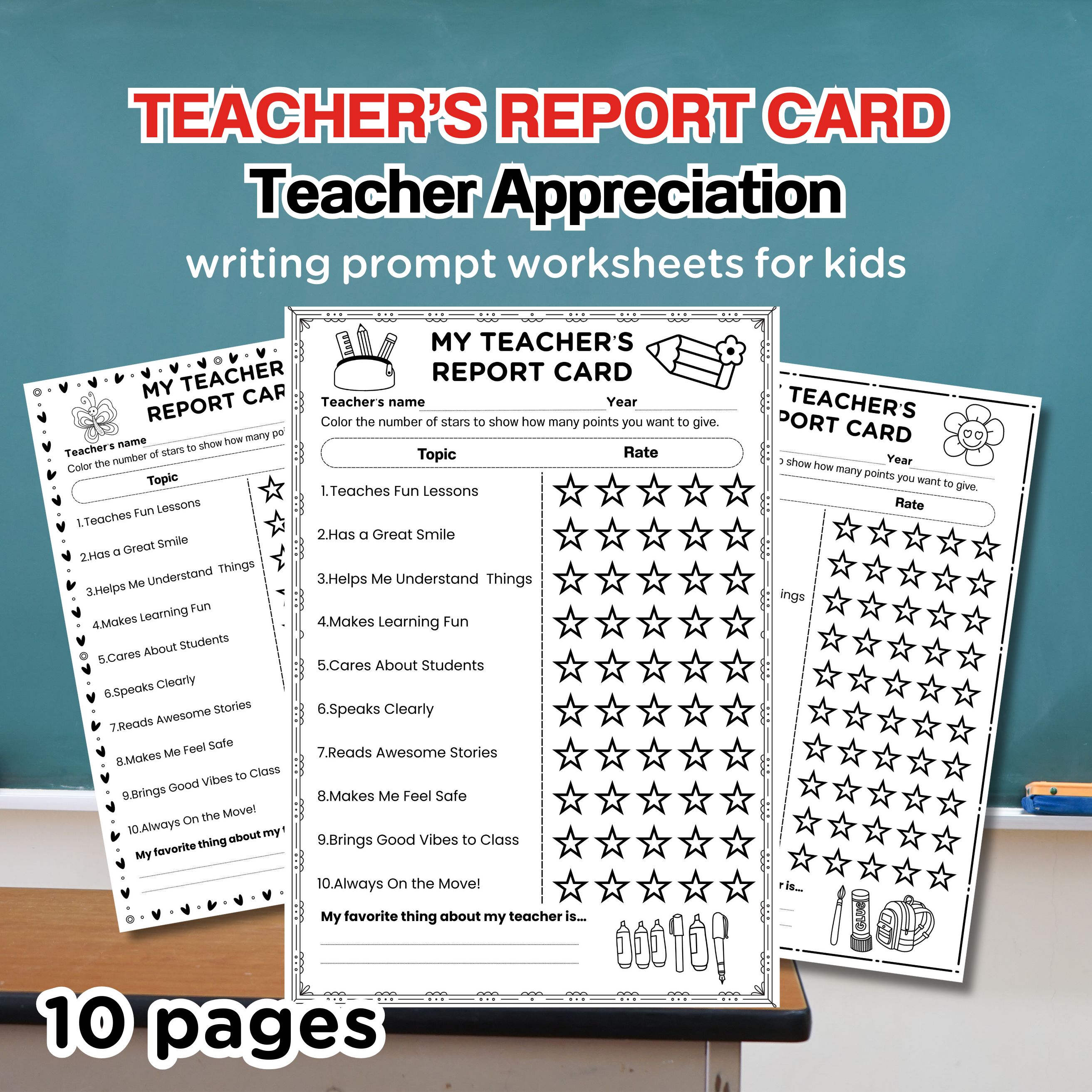 Teacher Appreciation Report Card for Kids, Report Template, End of Year ...