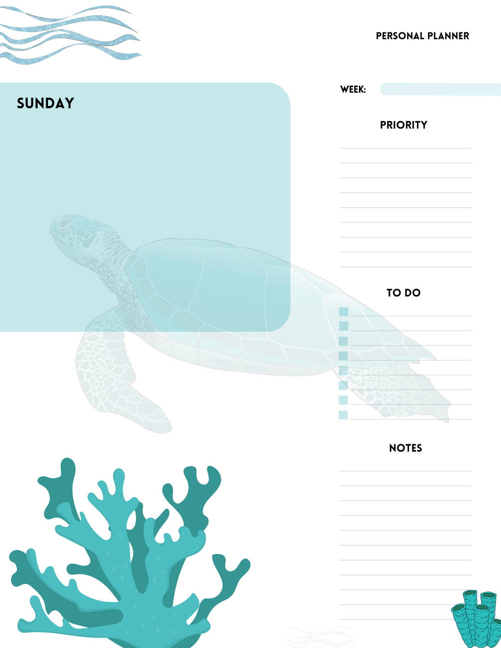 Beach themed weekly planner