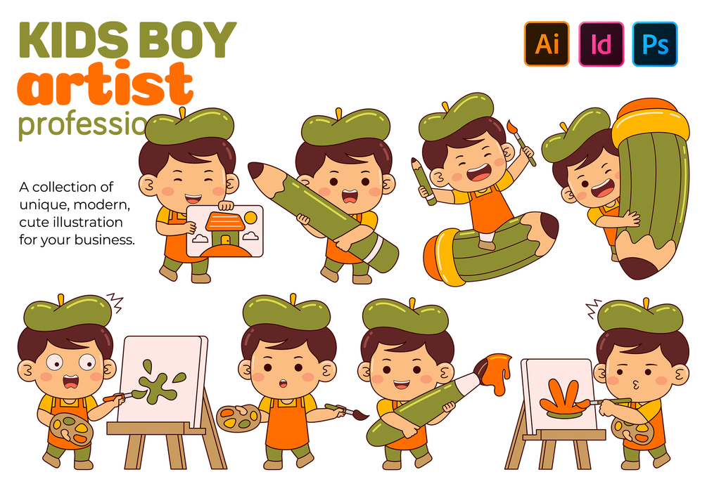 Cute Boy Artist Profession Vector Pack