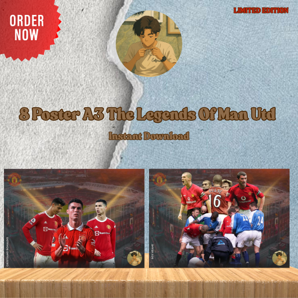 🔥 8 A3-Size Manchester United Legend Posters – Print-Ready & Watermark-Free