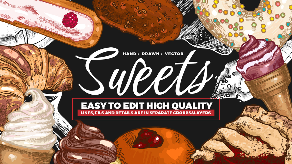Hand drawn vector sweets and pastry