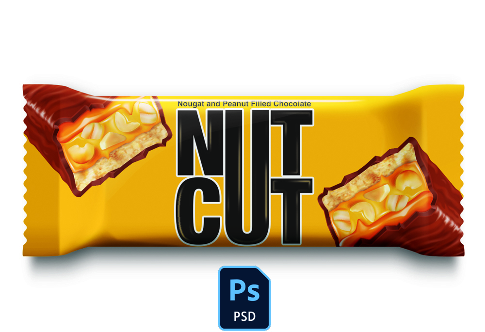 NUTCUT - Chocolate Bars Packaging wrapper with editable PSD file