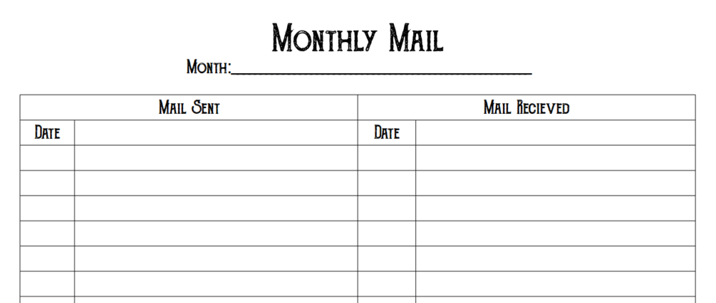 Monthly or weekly mail tracker