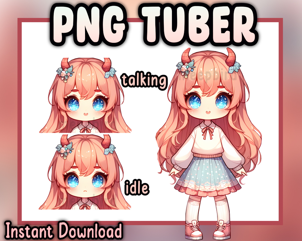 Chibi PNGTuber | Anime Girl, Cute Demon Girl, Pastel, Twitch, YouTube ...