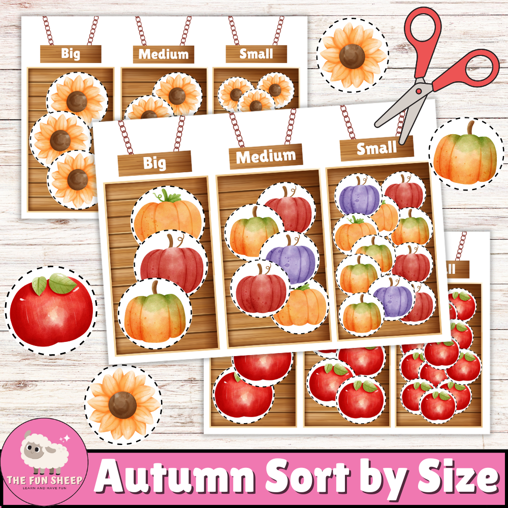 Autumn Sort by Size | Size Sorting Activity - Fall Pumpkins apples ...