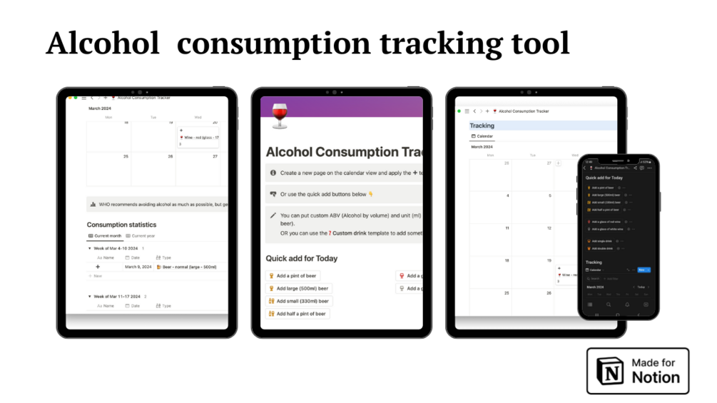 Alcohol consumption tracking tool (Notion)