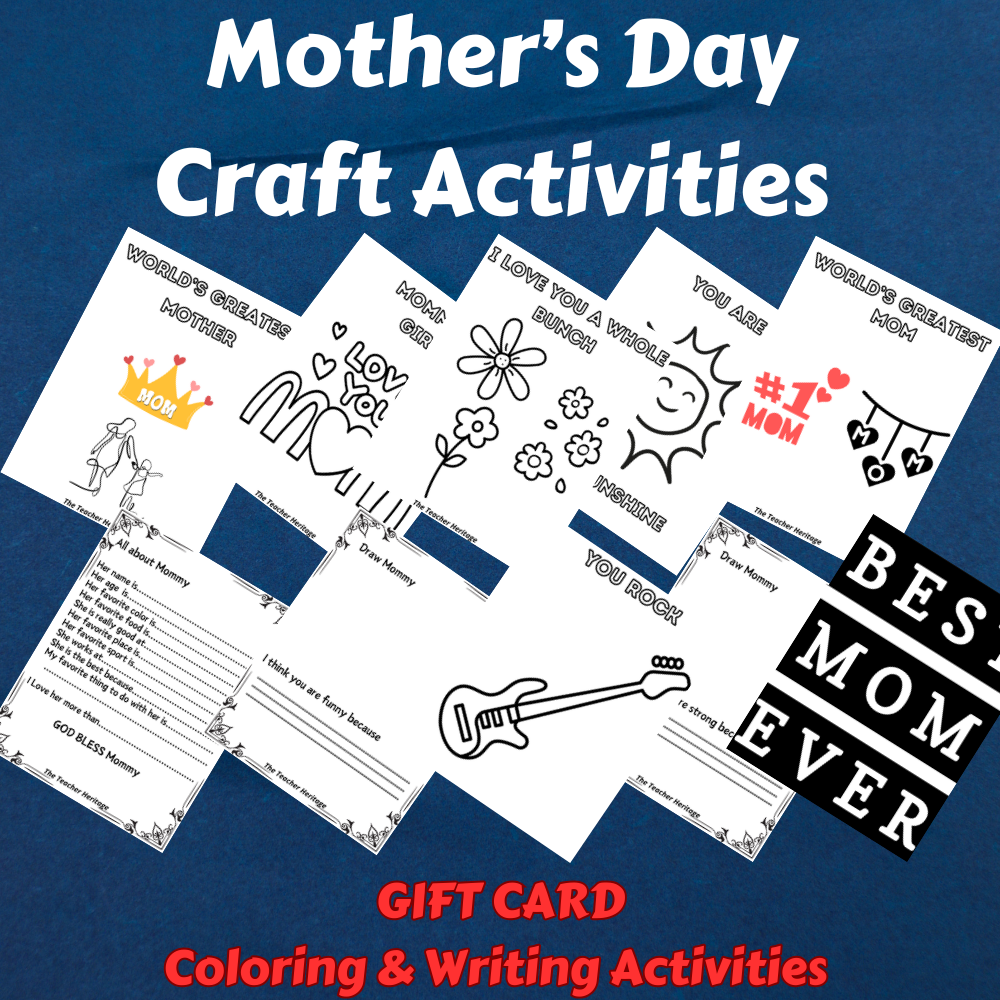 Mother’s Day I LOVE YOU MOM GIFT CARD Coloring & Writing & Art Activity