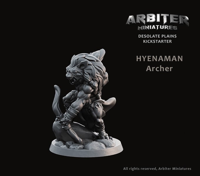Hyenaman archer, miniature for supportless resin and fdm 3d print