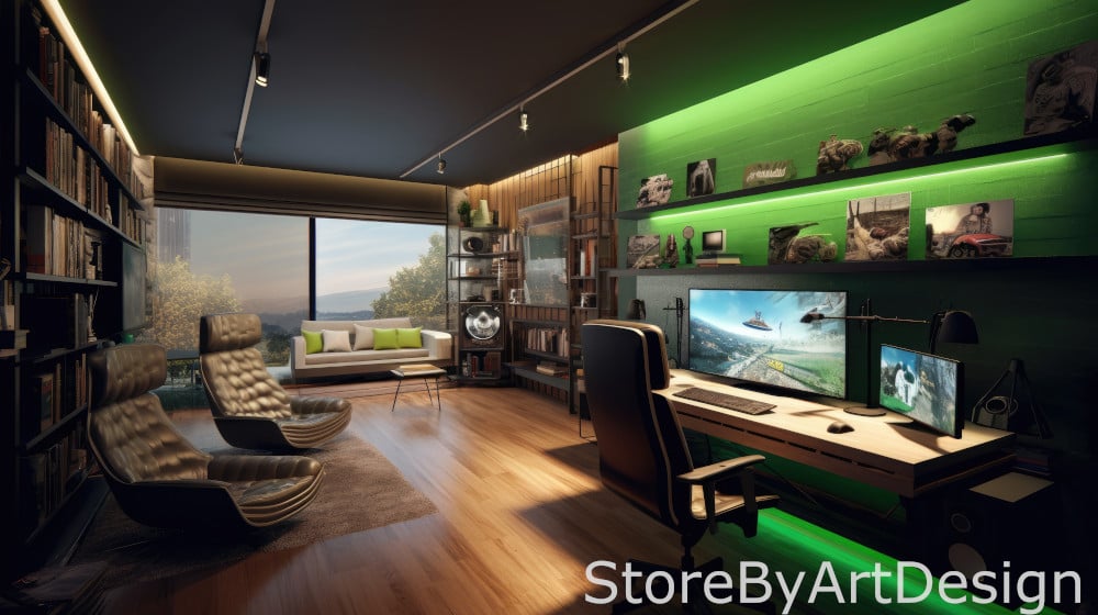 Beautiful green gamer room - 2 images