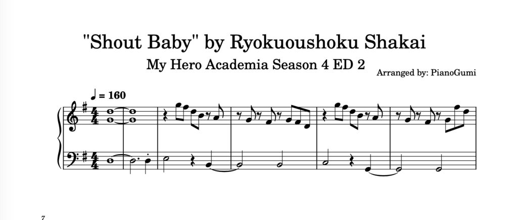 "Shout Baby" - My Hero Academia Season 4 ED 2 - EASY Piano Sheet Music