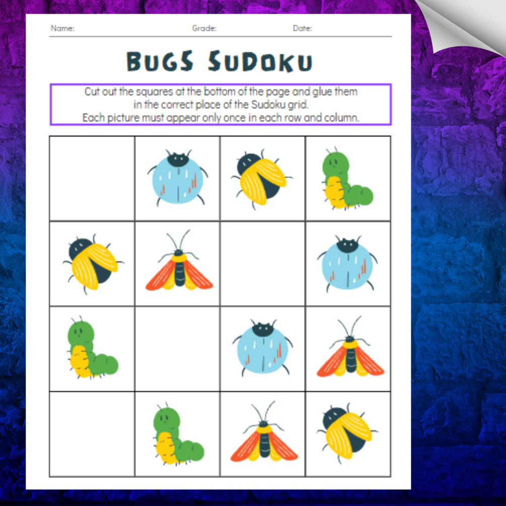 Colorful and Playful Bugs Sudoku Worksheet: A Fun Twist on a Classic Game