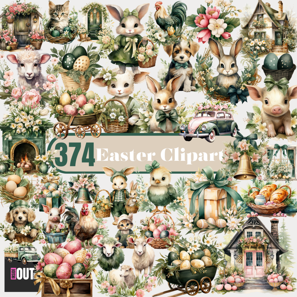374 Easter Watercolor Cliparts Bundle To use or Resale | Commercial License