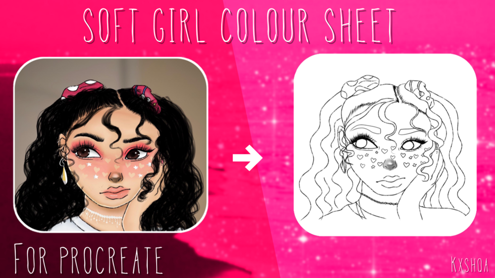 Soft girl colouring sheet (procreate)