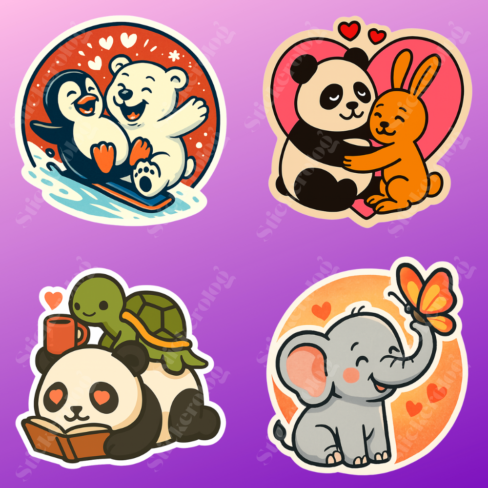 Lovely Animal Couple – Digital Sticker Pack (10 PNG)