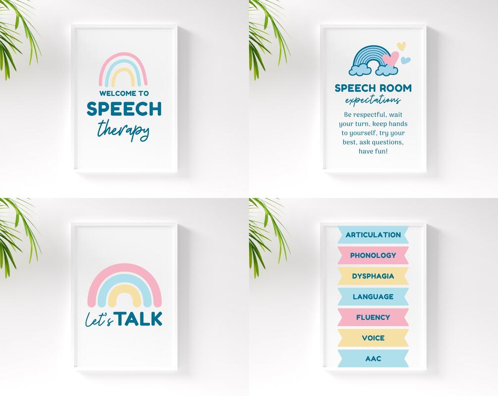 Set of 14 Speech Therapy Poster For Speech Therapy Blue Rainbow