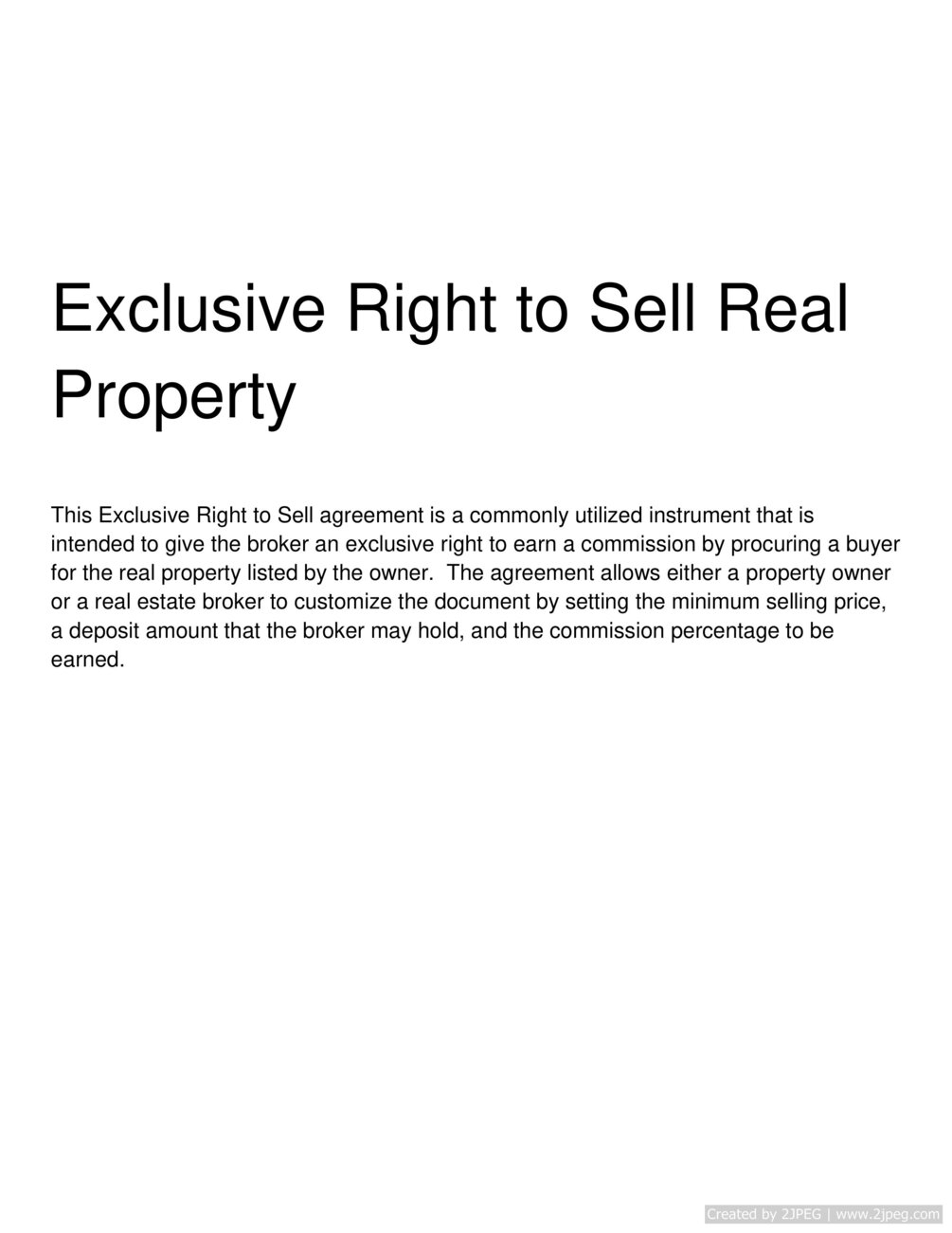 Exclusive Right to Sell Real Property