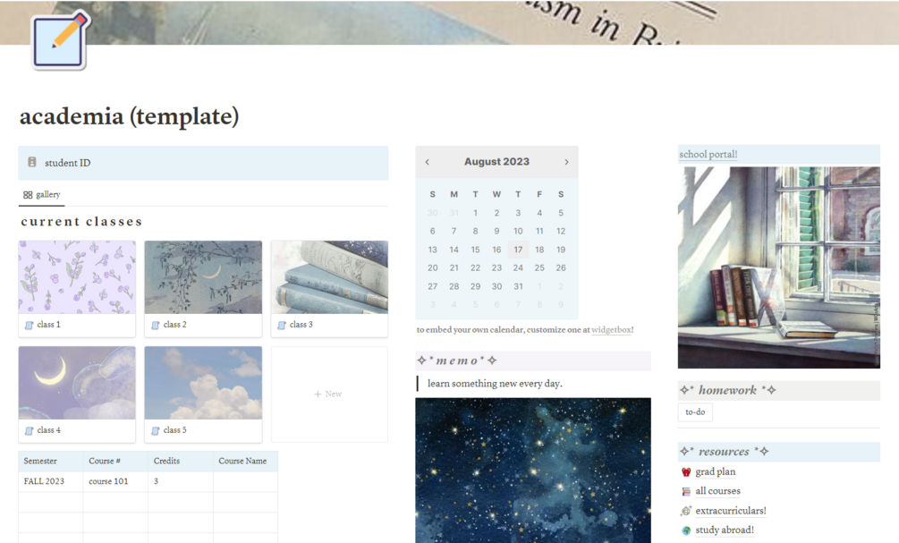 Notion Academic Planner