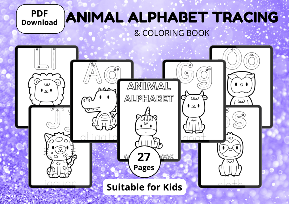 ANIMAL ALPHABET TRACING & COLORING PAGES