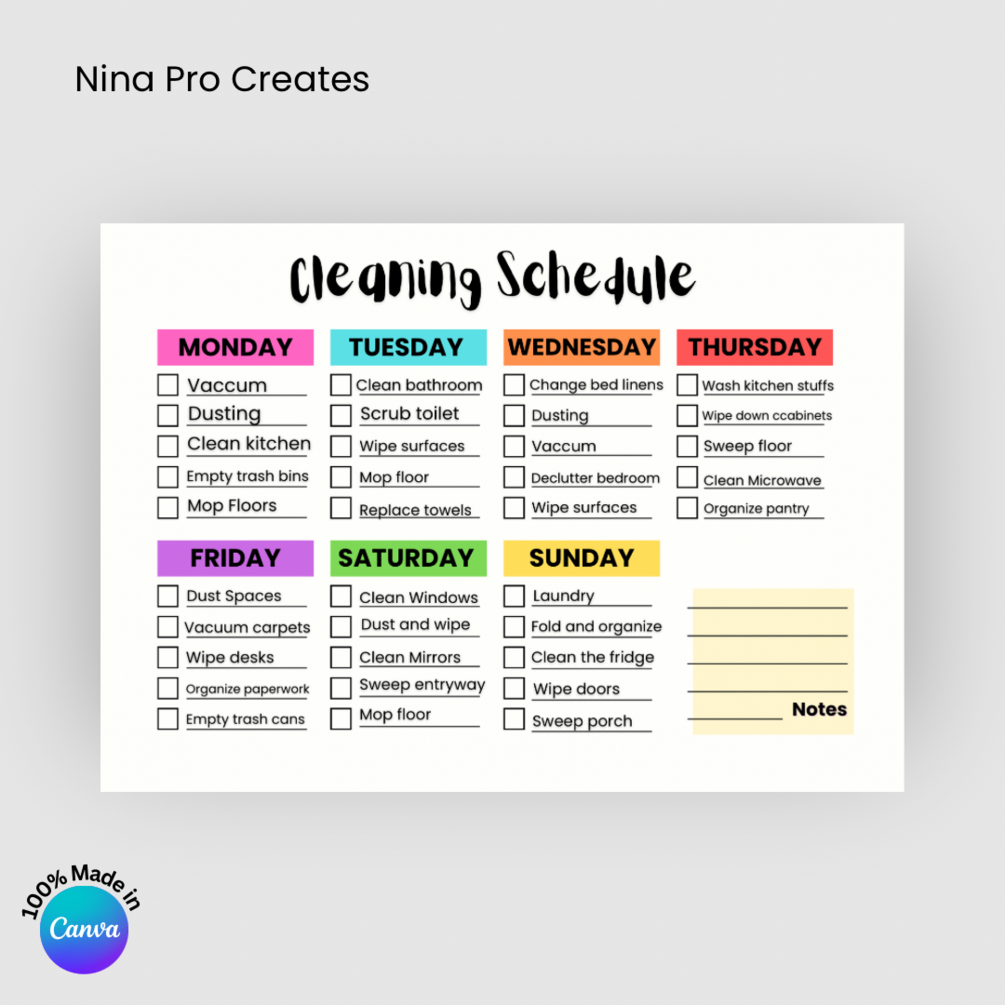 Editable Cleaning Schedule Canva Template