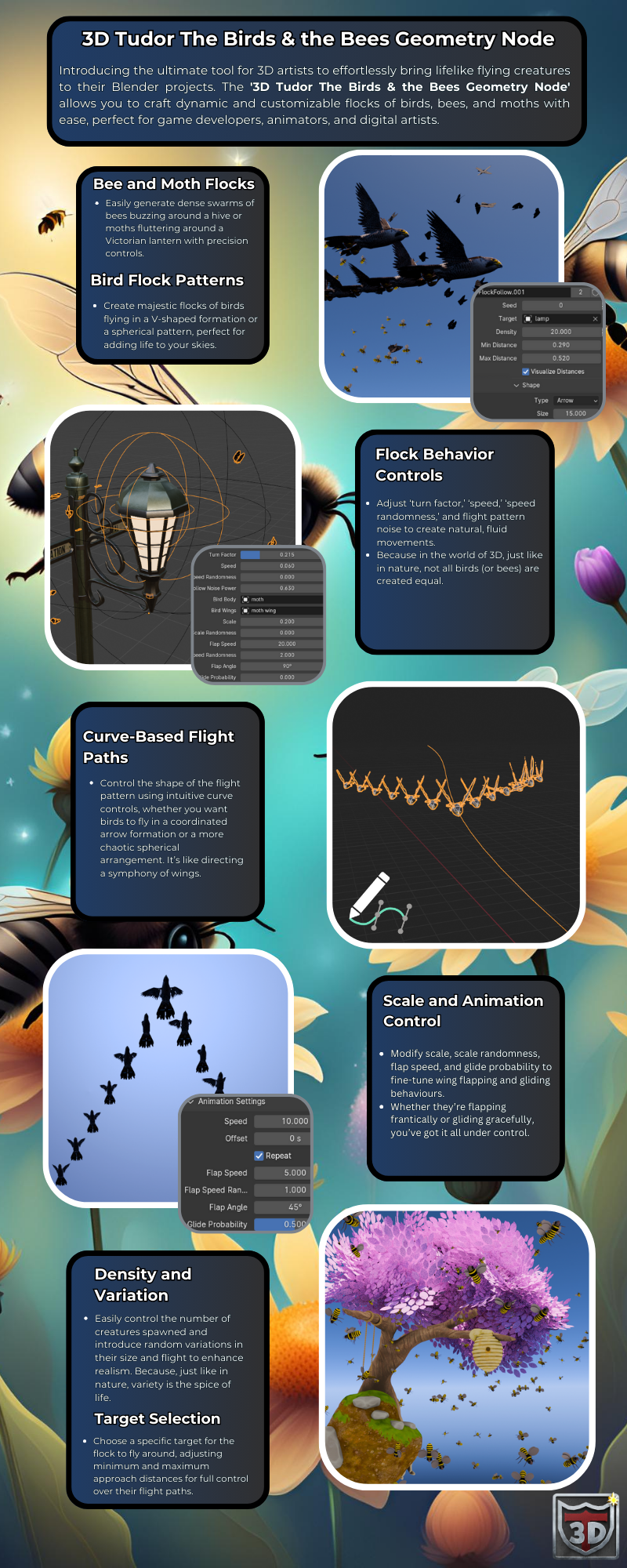 Birds and Bees Geometry Node - Superhive (formerly Blender Market)