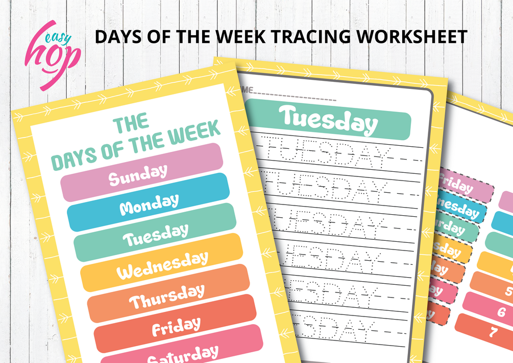 Days of the week tracing worksheets, activities for children, early ...