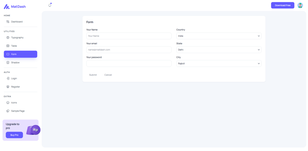 MatDash Free NextJS Tailwind Admin Dashboard Template