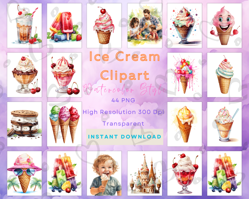 Delightful Ice Cream Dreams Clipart | Whimsical Frozen Treat ...
