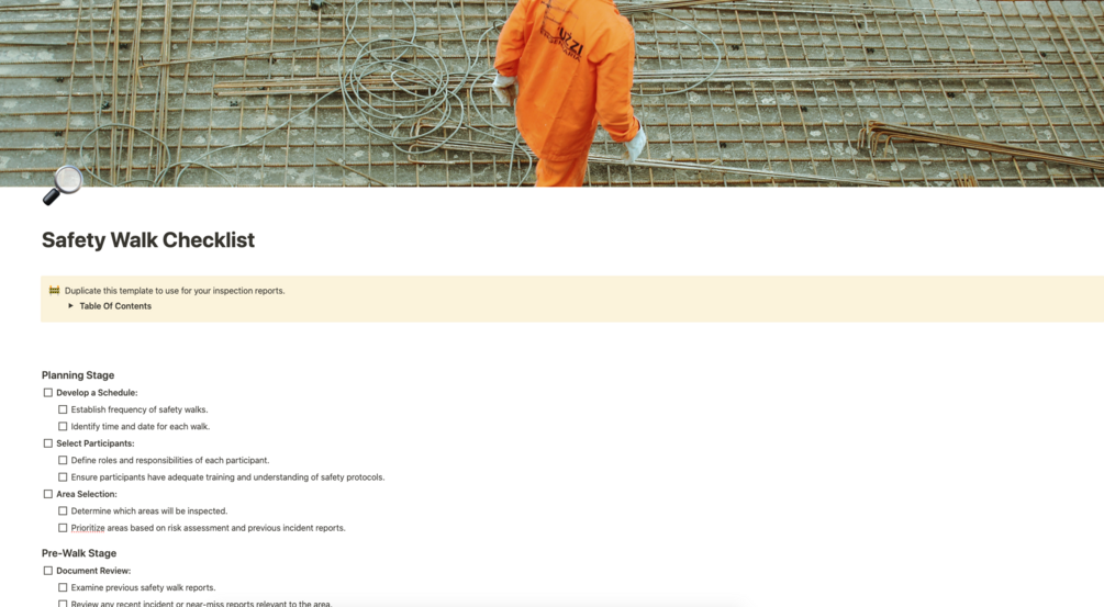 Notion - Safety Walk Checklist Template
