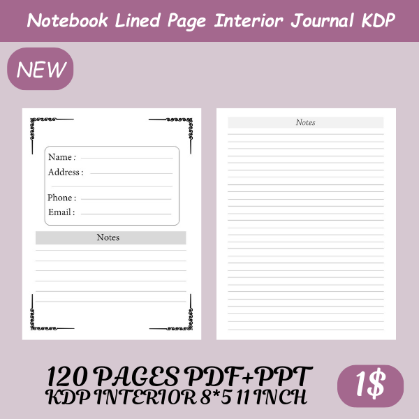 Notebook Lined Page Interior Journal KDP