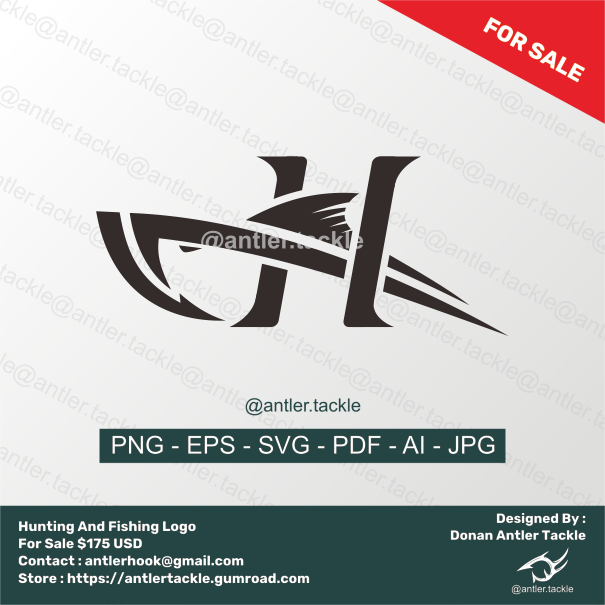 H letter Fish Hook Fishing Logo Designed By Donan Antler Tackle