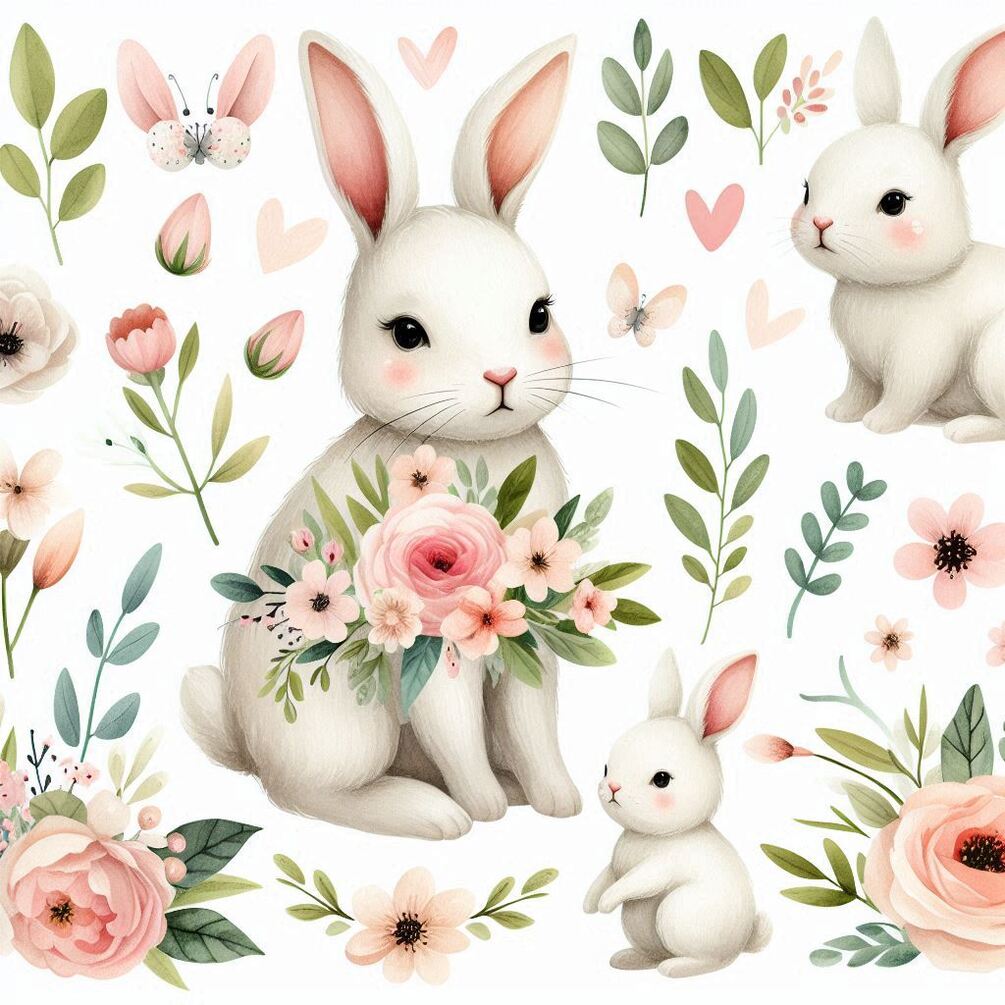 Bunny and flowers clipart