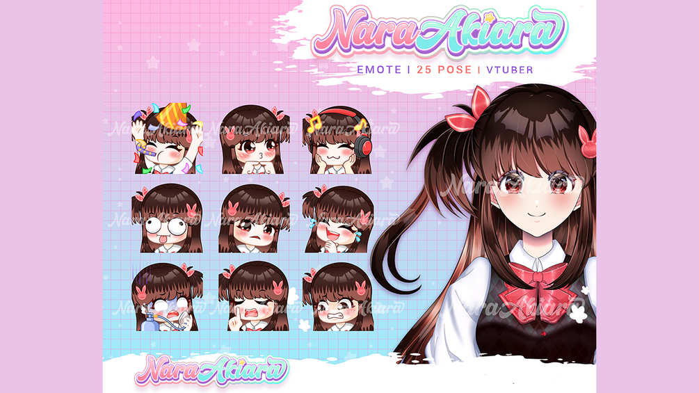 Twitch Emotes Girl with Brown Hair Bundle 25 Pose