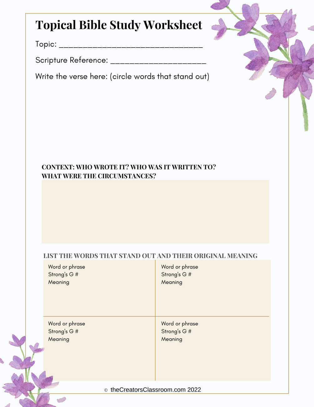 Free! Topical Bible Study Worksheets