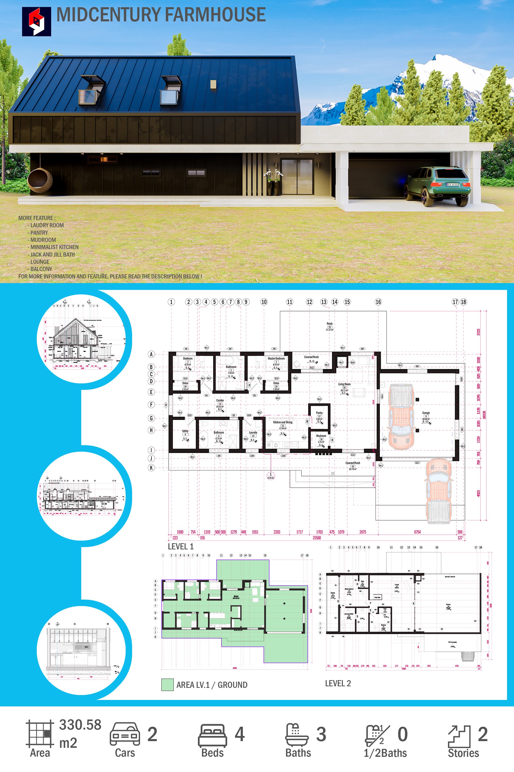 Modern Farmhouse Home Plans and Architecture Design Drawing MF2 ...