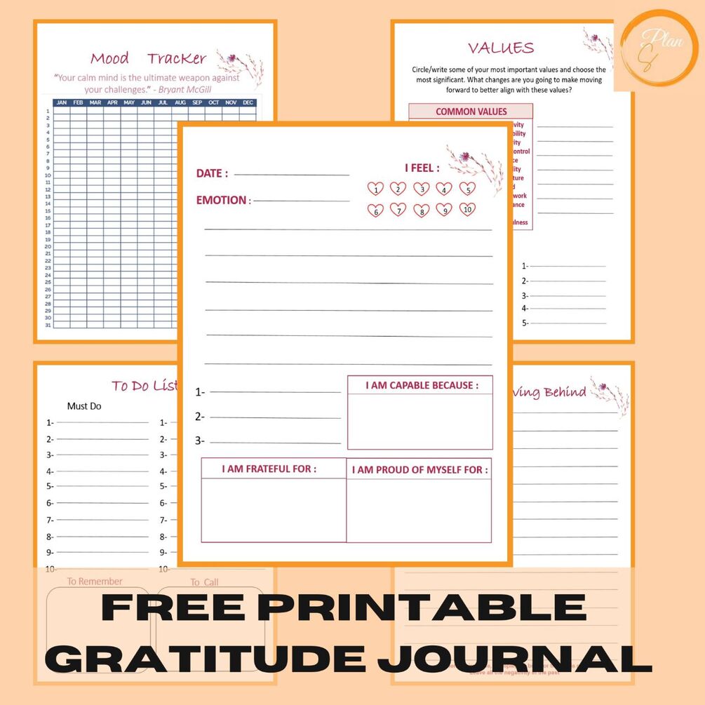 Printable Gratitude journal pages (5 pages)