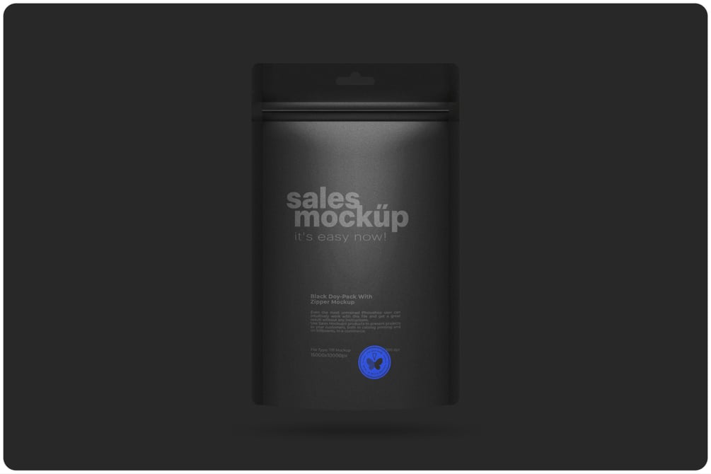 Black Doy-Pack With Zipper Mockup 18x30 cm