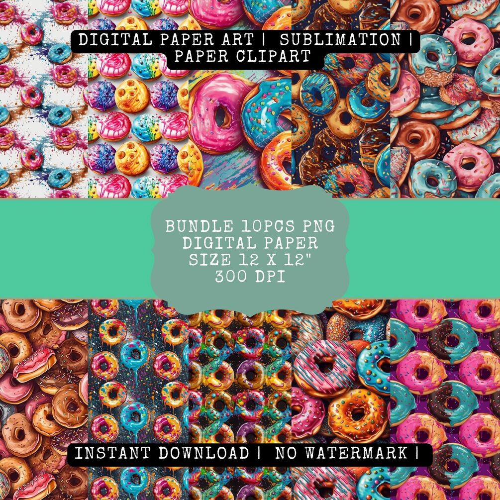Bundle Pack Donuts Desert Doodles Digital Paper Seamless