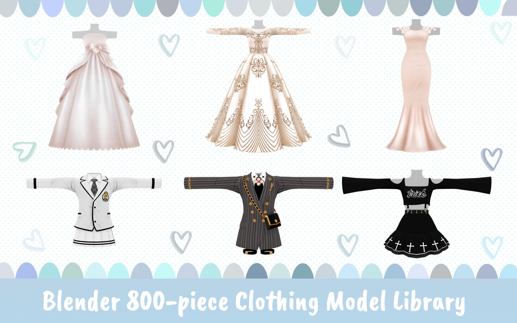 800 Sets of Blender Clothing Asset Library