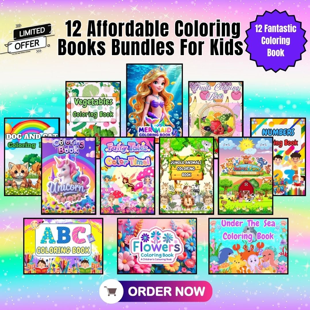 Affordable 12 Coloring Books Bundle for kids