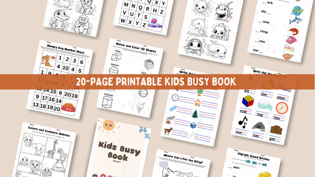 Busy Book for Kids - Grade 1: 20-Page Fun Activities Printable Pack for ...
