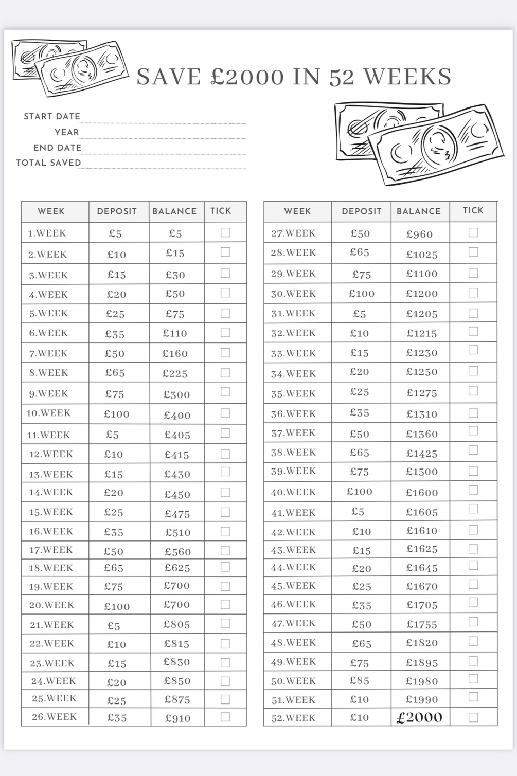Save £2000 Money Challenge