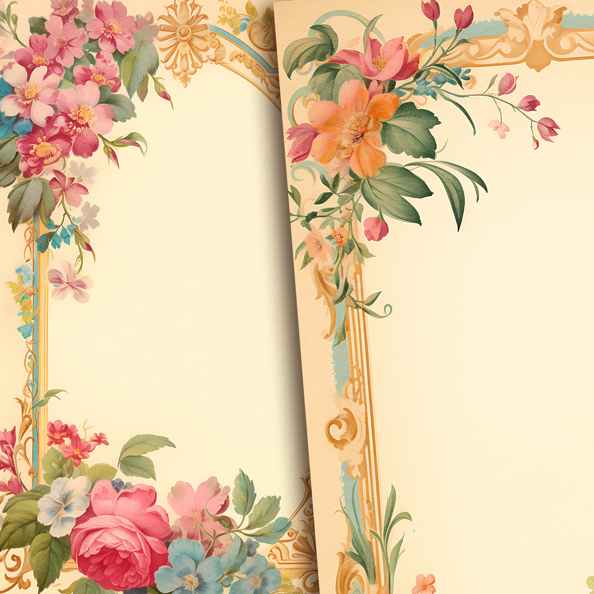 18 pc Victorian Gold Floral Frame Printable Junk Journal Half Papers ...