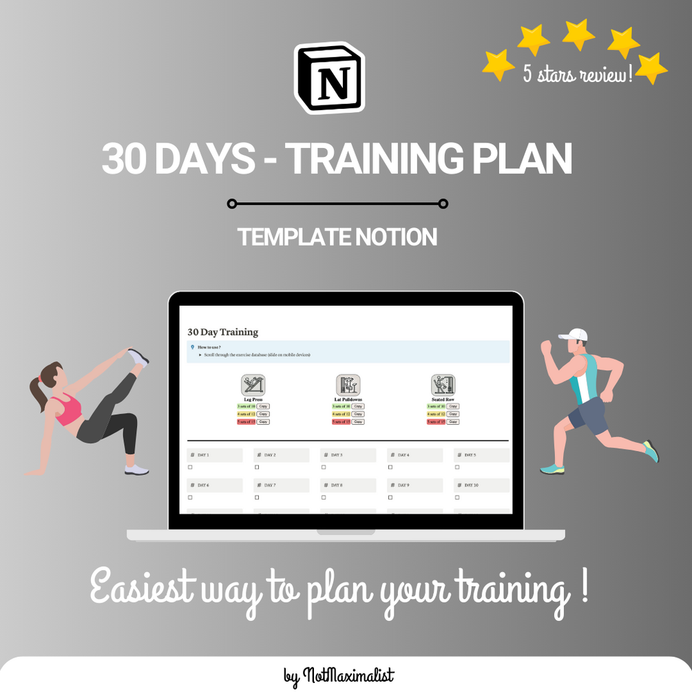 Notion Template - Ultra Minimalist Fitness Program Maker - 30 Day Training