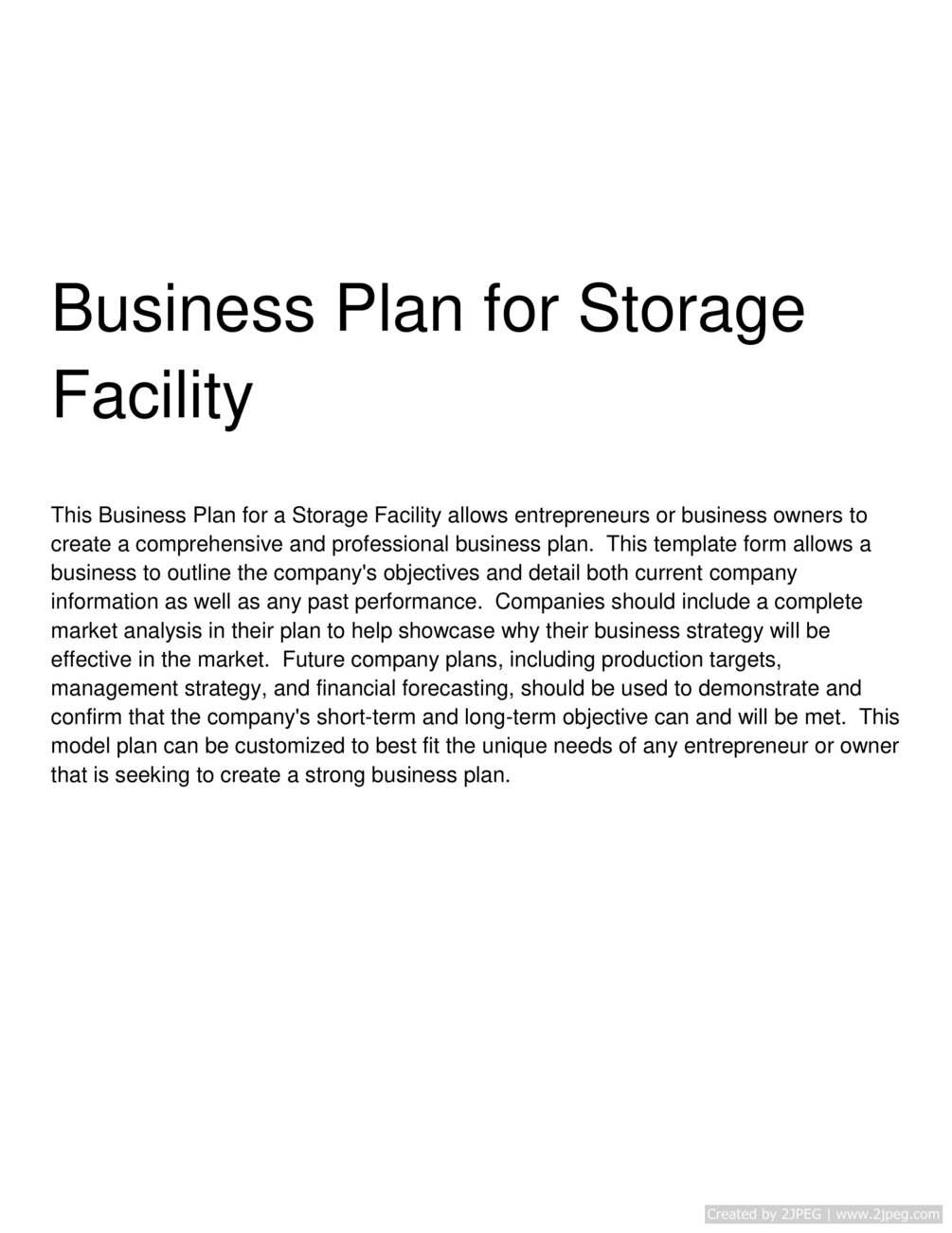 Business Plan for Storage Facility