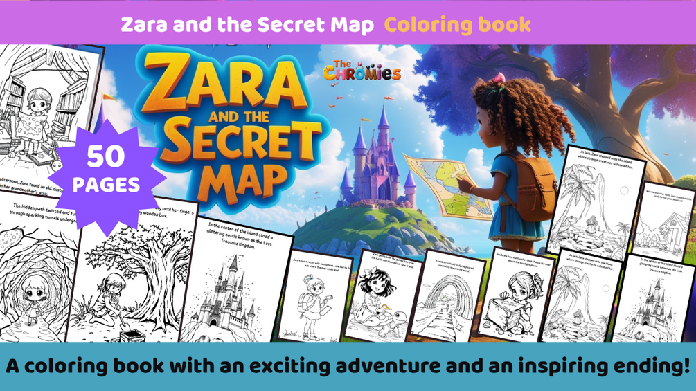 Zara and the Secret Map (Coloring book 50 pages adventure )