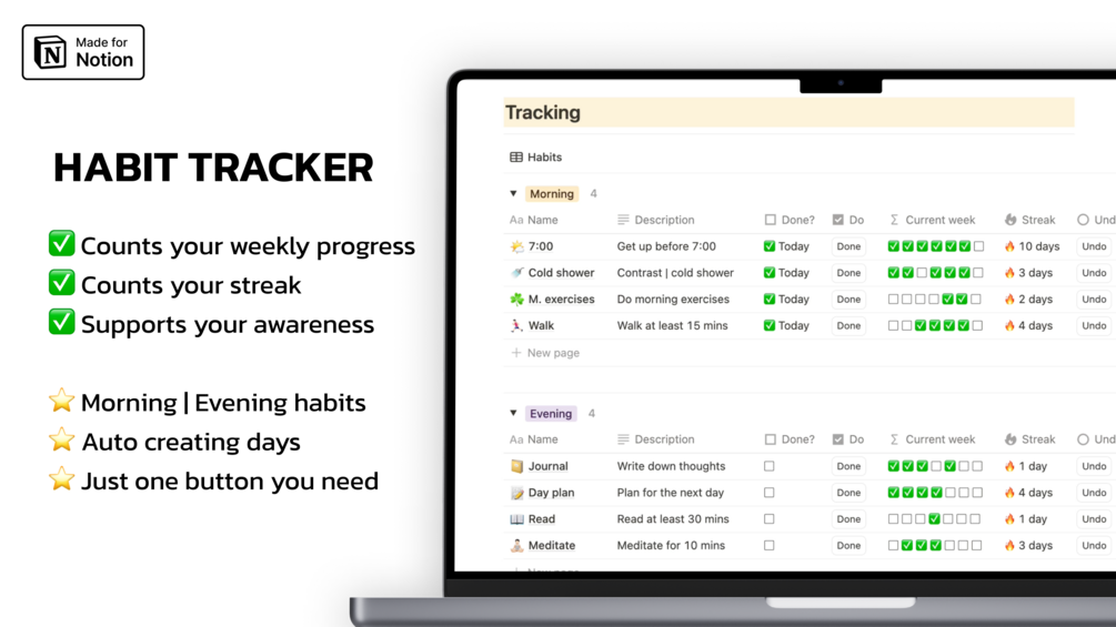 Easy-to-use HABIT TRACKER with automation