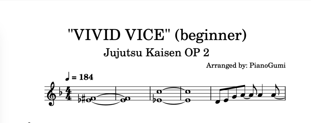 Jujutsu Kaisen OP 2 - "VIVID VICE" - BEGINNER Piano Sheet Music